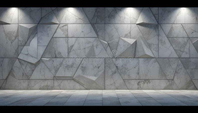 Futuristic 3D Triangular Wall with Polished Tiles and Concrete Texture ...