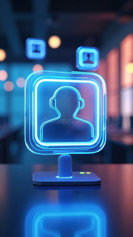 A Futuristic 3D Video Call Icon with Floating Screens and a Blurred ...