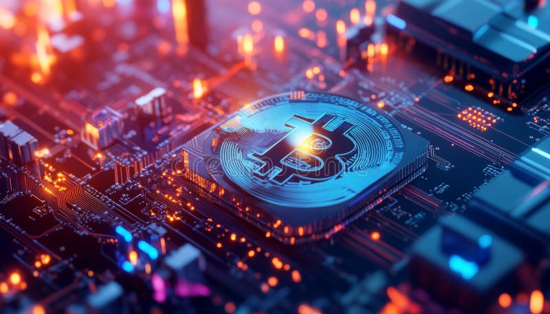 Futuristic 3D Visualization of Web3 NFTs and Blockchain Technology with Bitcoin Symbol on ...