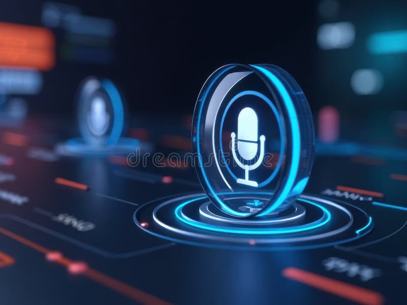 A Futuristic 3D Voice Assistant Icon with Wave Lines, Floating in a Sci ...