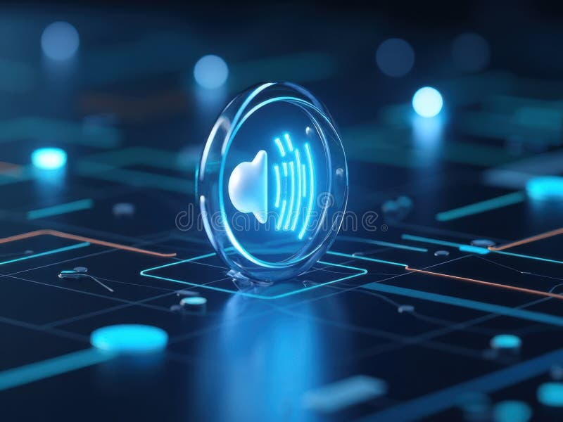 A Futuristic 3D Voice Assistant Icon with Wave Lines, Floating in a Sci ...