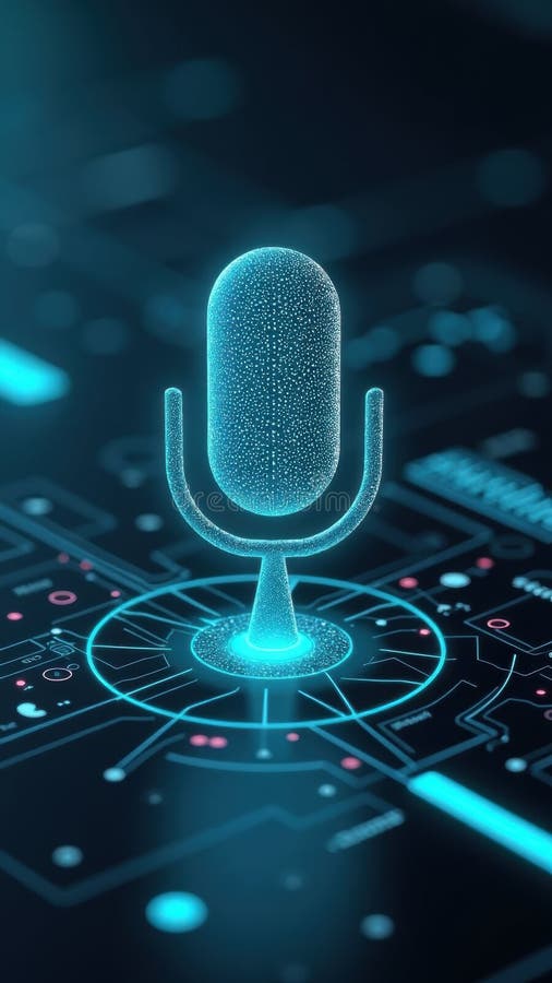 A Futuristic 3D Voice Assistant Icon with Wave Lines, Floating in a Sci ...