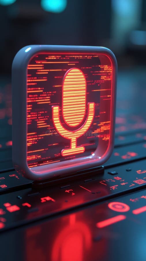 A Futuristic 3D Voice Assistant Icon with Wave Lines, Floating in a Sci ...