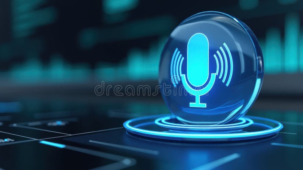 A Futuristic 3D Voice Assistant Icon with Wave Lines, Floating in a Sci ...