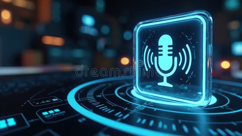 A Futuristic 3D Voice Assistant Icon with Wave Lines, Floating in a Sci ...