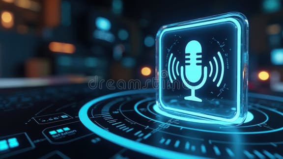 A Futuristic 3D Voice Assistant Icon with Wave Lines, Floating in a Sci ...