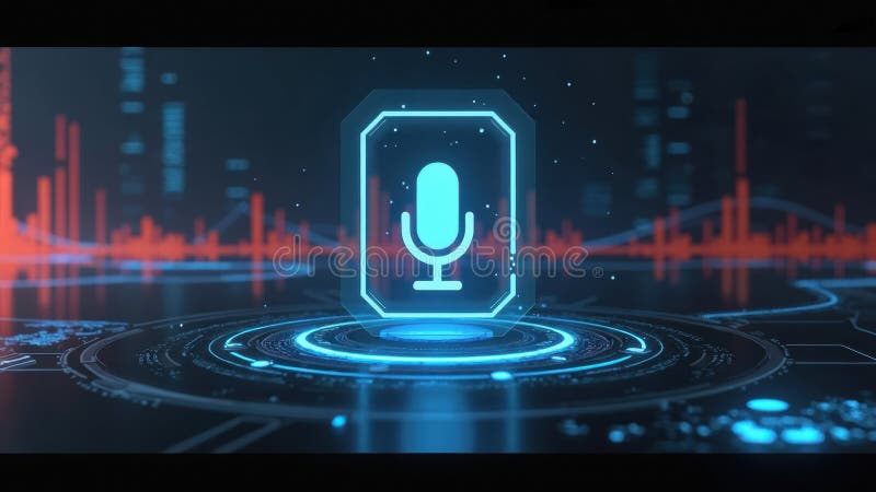 A Futuristic 3D Voice Assistant Icon with Wave Lines, Floating in a Sci ...