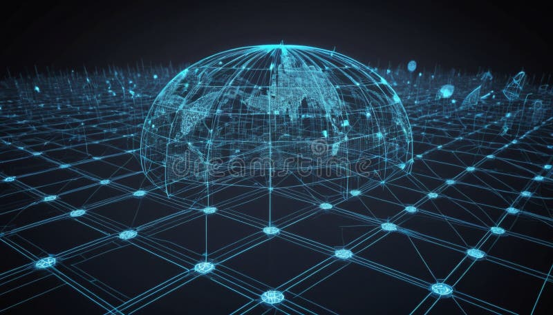 Futuristic 3D Wireframe Grid with a Cyber Technology Theme, Showcasing ...