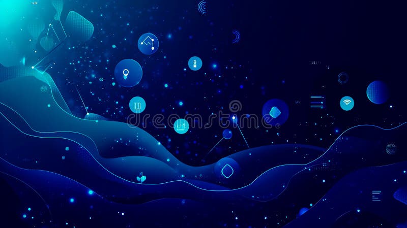 A Futuristic Dark Blue Digital Landscape Filled with Floating Tool ...