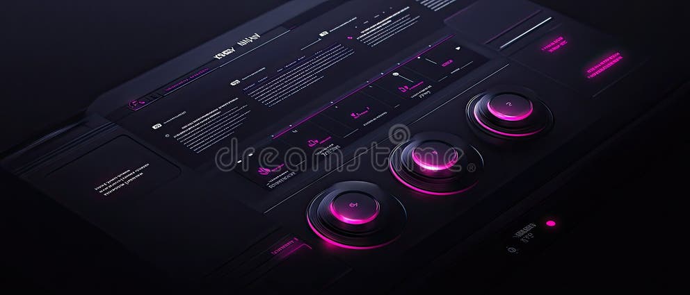 Futuristic Dark Control Panel with Glowing Interface and Digital Data ...