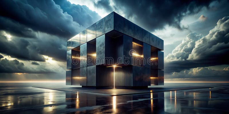 Futuristic Dark Cube Structures a LowKey Atmospheric Scene Stock ...