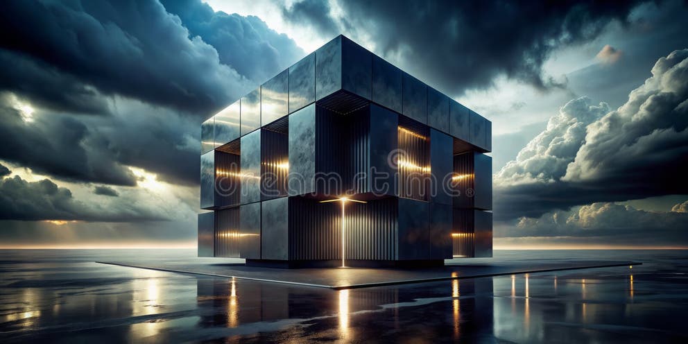 Futuristic Dark Cube Structures a LowKey Atmospheric Scene Stock ...