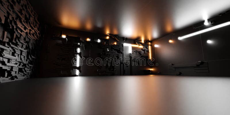 Futuristic Dark Cyber Punk Lab Laboratory Style Studio Room 3d Render ...