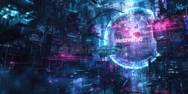 Futuristic Dark Cyber Space, Sign Metaverse on Data Lights Background ...