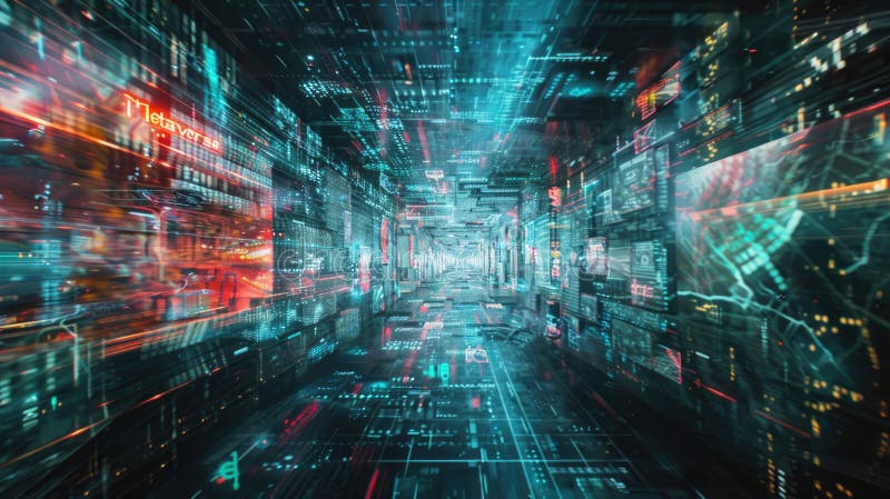 Futuristic Dark Cyber Space, Tunnel in Metaverse, Abstract Digital ...