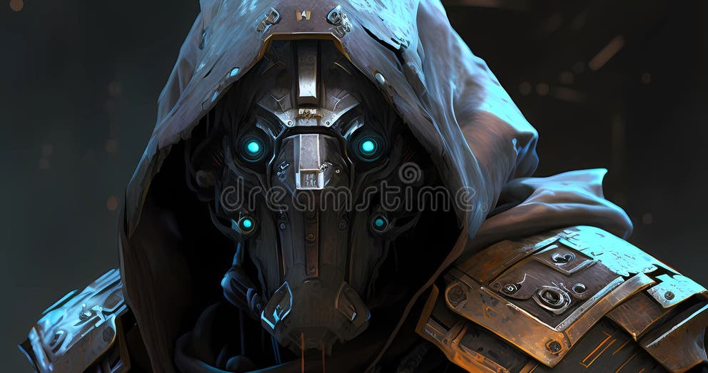 Futuristic Dark Cyborg Background. Robot in Deep Planet Stock ...