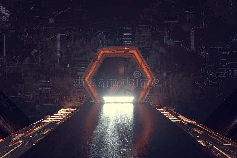 Futuristic dark gate stock illustration. Illustration of hall - 272825441