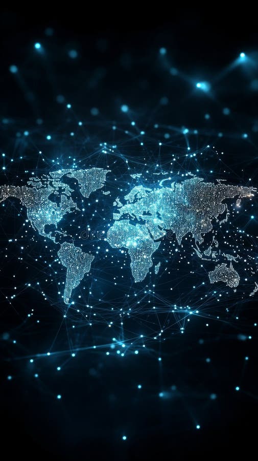 Futuristic Dark Gradient Background with Glowing World Map and Tech ...