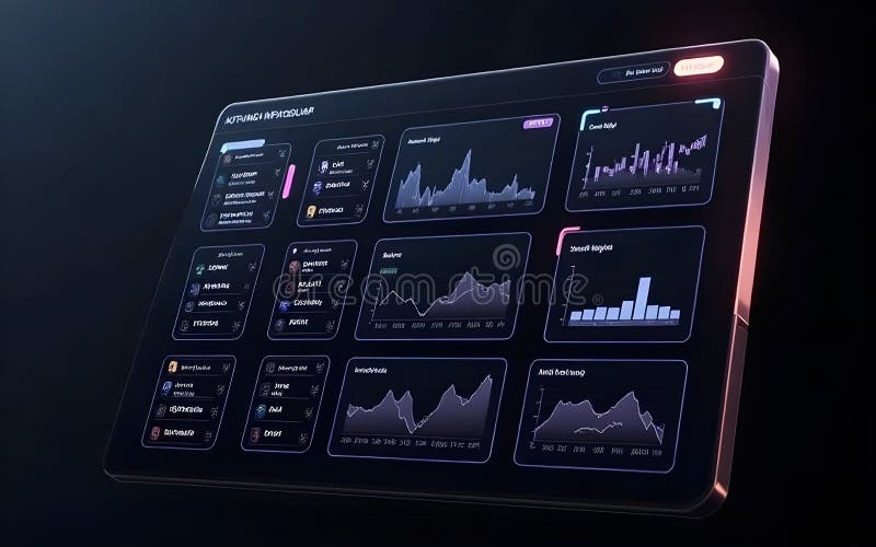 Futuristic Dark Mode Dashboard Stock Illustration - Illustration of ...