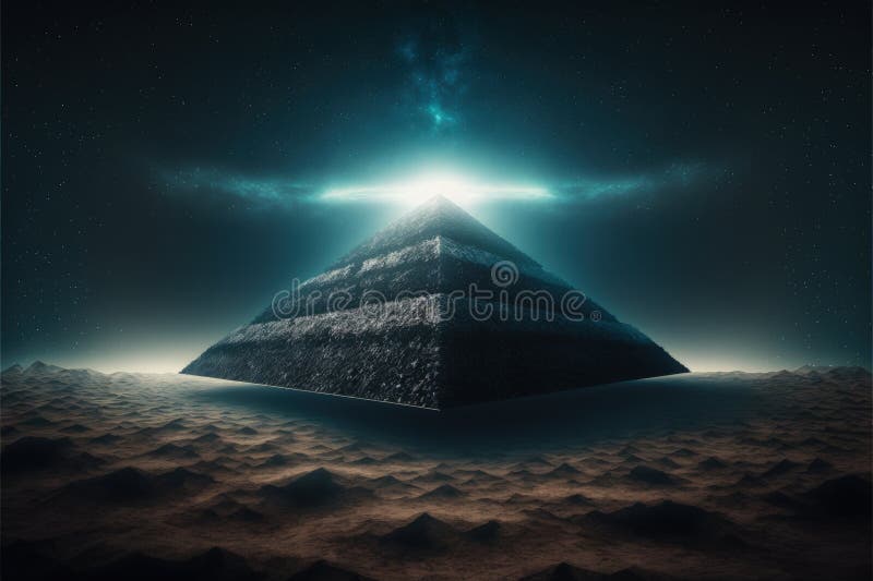 Futuristic Dark Pyramid Hovering Over Surface of Earth in Sci-fi ...