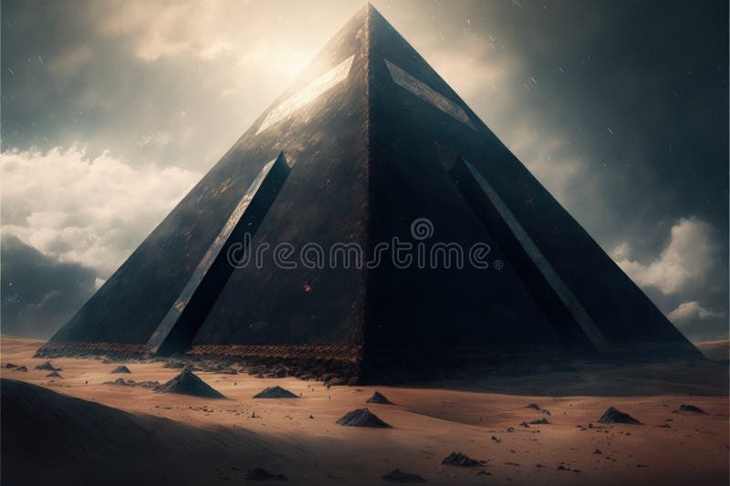 Futuristic Dark Pyramid Hovering Over Surface of Earth in Sci-fi ...