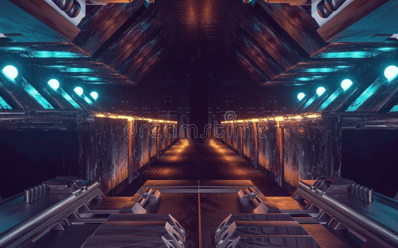 Futuristic dark room stock illustration. Illustration of architecture ...