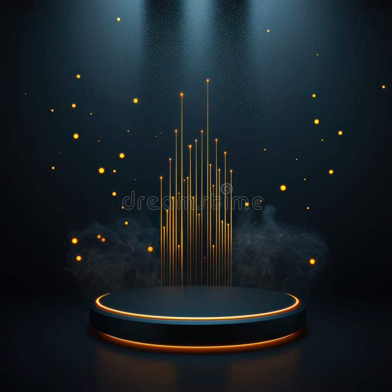 Futuristic Dark Stage with Glowing Lines and Particles Stock ...