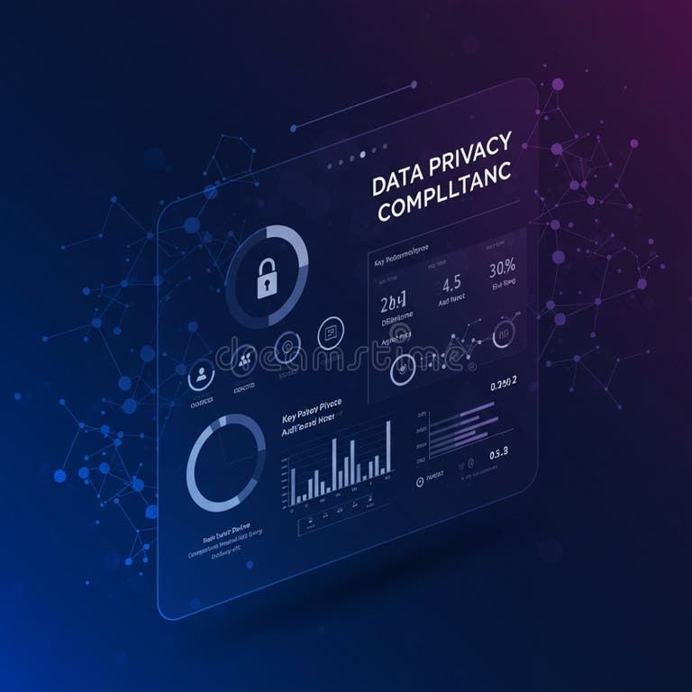 Futuristic Dashboard Displaying Data Privacy Compliance Metrics. the Design Features Stock ...