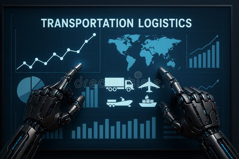 Transportation Logistics Dashboard with Robot Hand Stock Illustration ...