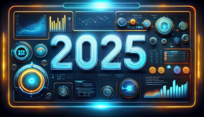 2025: Futuristic Dashboard with Glowing Neon Numbers and Data ...