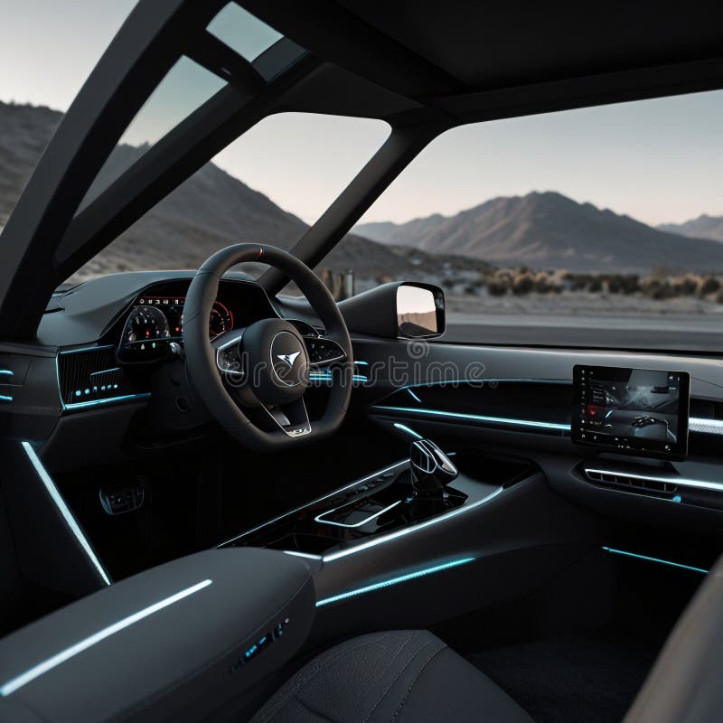 A Futuristic Dashboard and High-tech Car Interior in a Picturesque ...
