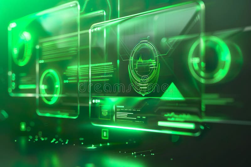 Futuristic Dashboard with Holographic Green Digital Interfaces at Night ...