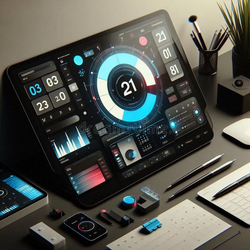 Futuristic Dashboard Interface on a Tablet Stock Illustration ...