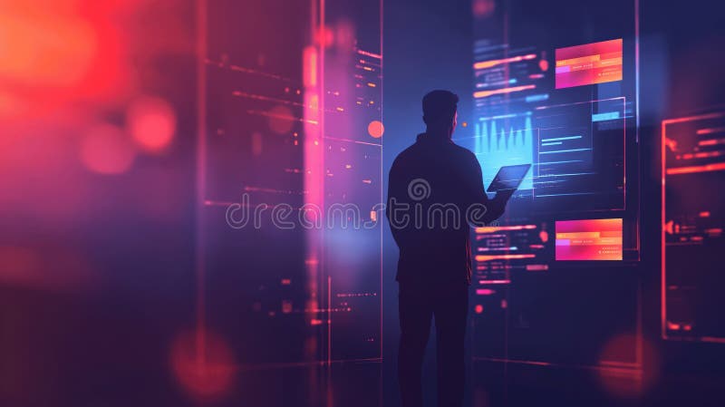 Futuristic Data Visualization on Tablet Stock Photo - Image of suit ...