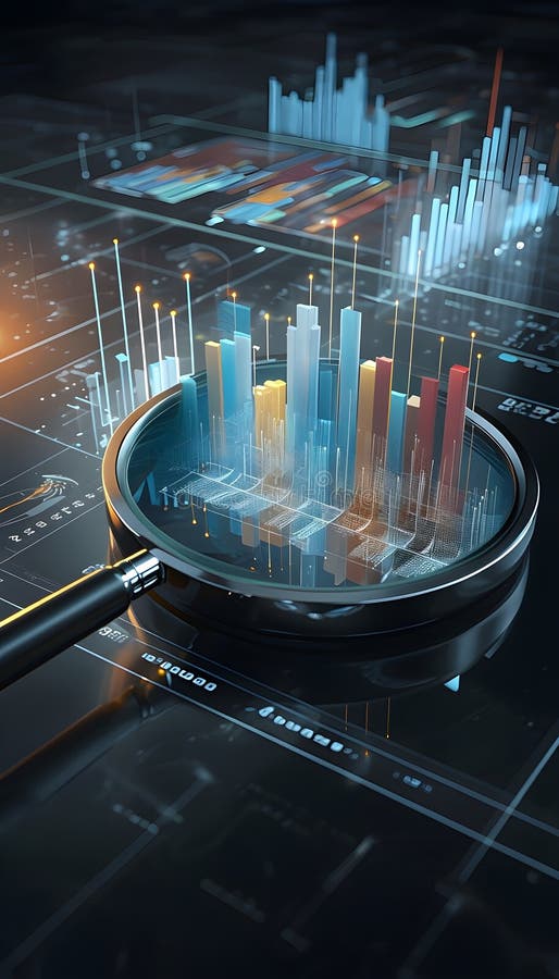 Futuristic Data Analysis with Charts and Magnifying Glass, Perfect for ...
