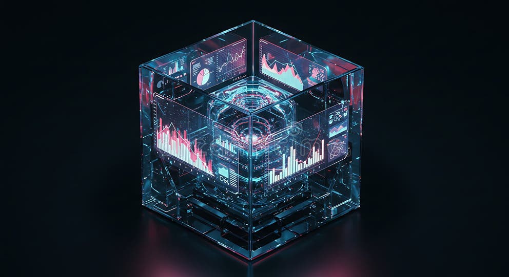 Futuristic Data Analysis Cube with HUD Interface. Stock Illustration ...