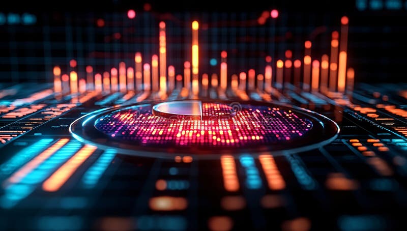 Futuristic Data Analysis Digital Pie Chart Neon Lights Technology ...