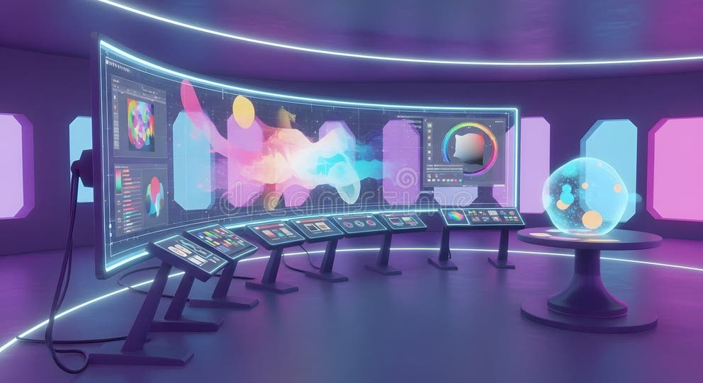 Futuristic Data Analysis Hub with Holographic Globe Display and ...