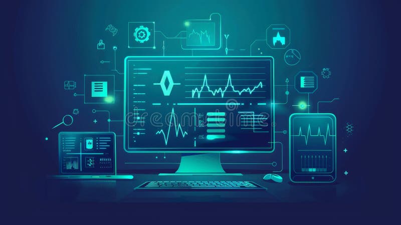 Futuristic Data Analysis Interface on Multiple Screens, Showcasing ...