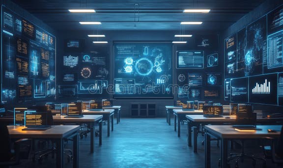 Futuristic Data Analysis Room with Glowing Screens and Advanced ...