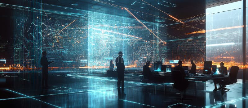 Futuristic Data Analysis Room with Researchers Examining Complex ...