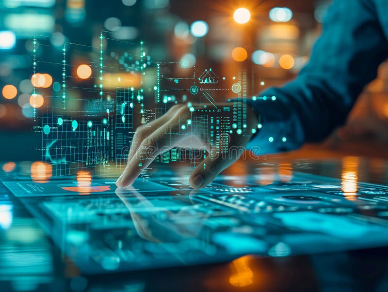 Futuristic Data Analysis Touchscreen Interface Stock Illustration - Illustration of analytics ...