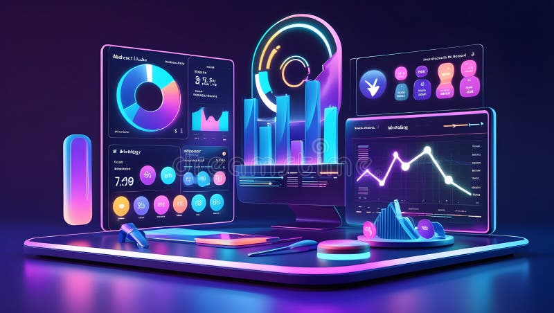 Futuristic Data Analytics Dashboard Displaying Real-Time Insights and Metrics Stock Illustration ...