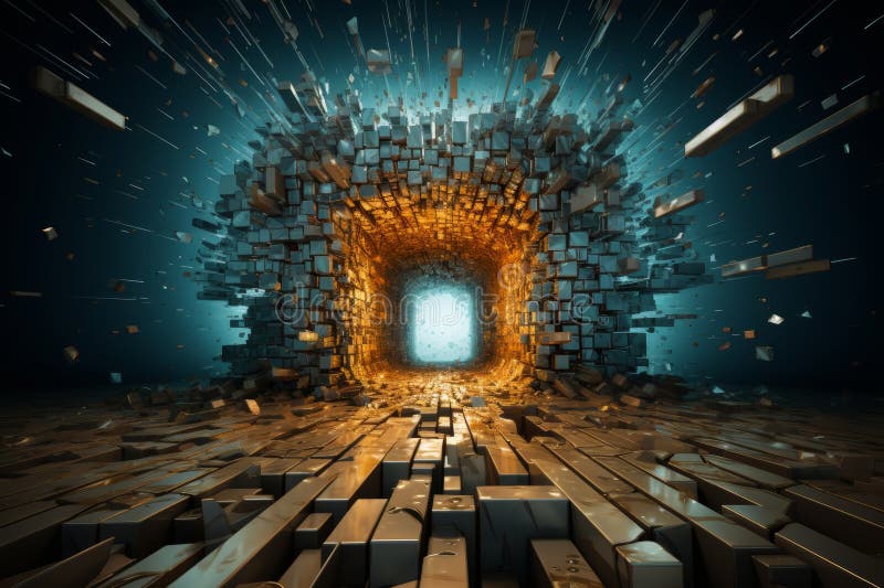 Futuristic Data Bursts through Keyhole on Angled Wall, Symbolizing ...