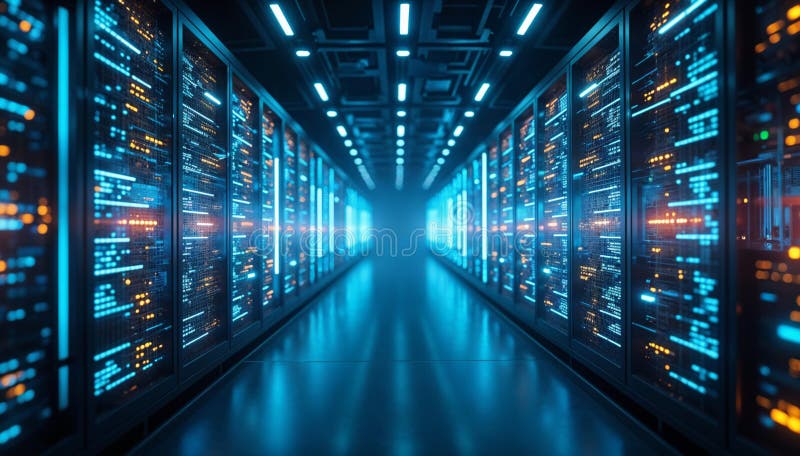 Futuristic Data Center with Advanced AI Server Racks Stock Illustration ...