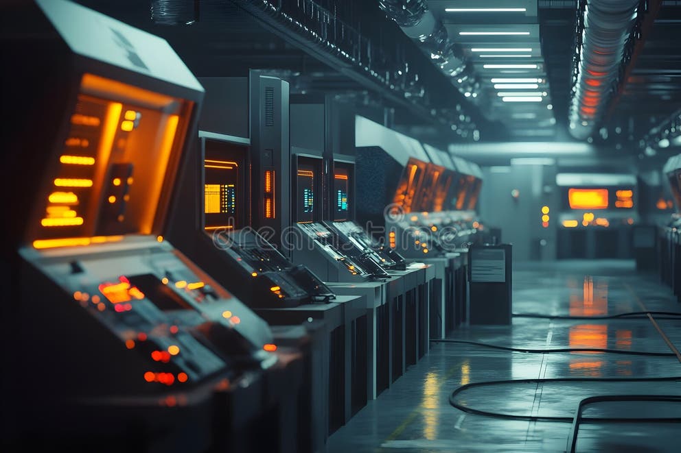 Futuristic Data Center with Advanced Computer Terminals and Neon ...
