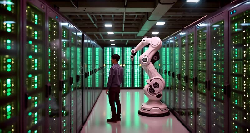 Futuristic Data Center Server Racks Corridor Walkthrough Stock Video ...