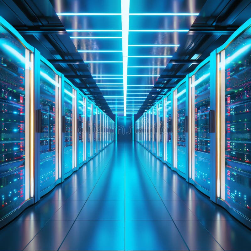 Futuristic Data Center with Blue Neon Lights, Generative AI Stock Photo ...