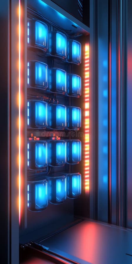 Futuristic Data Center with Bright Blue LED Lights and Server Racks ...