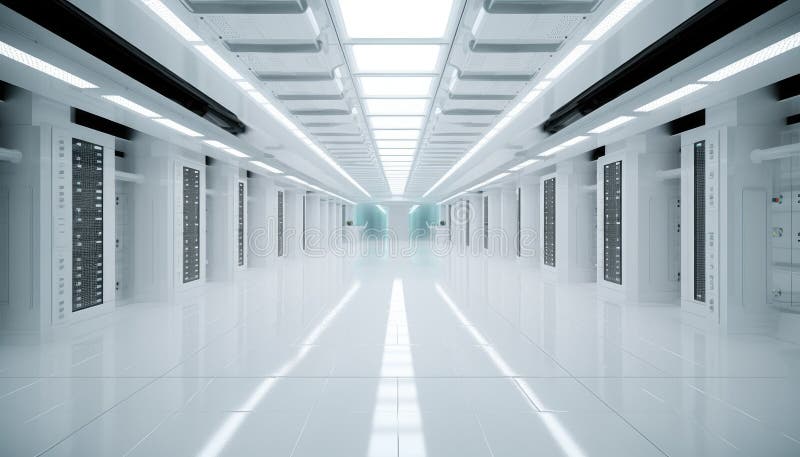 Futuristic Data Center Bright Minimalist Design Advanced Server ...